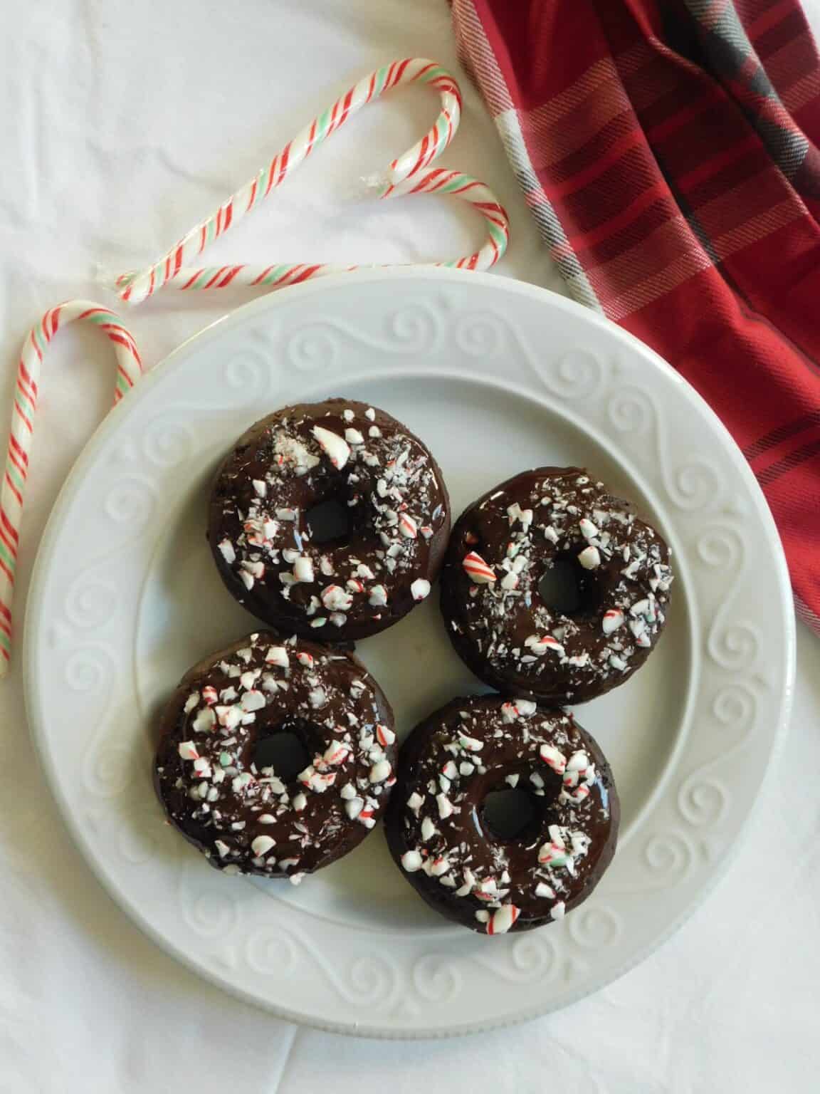 Chocolate dipped peppermint donuts - Drizzle Me Skinny!