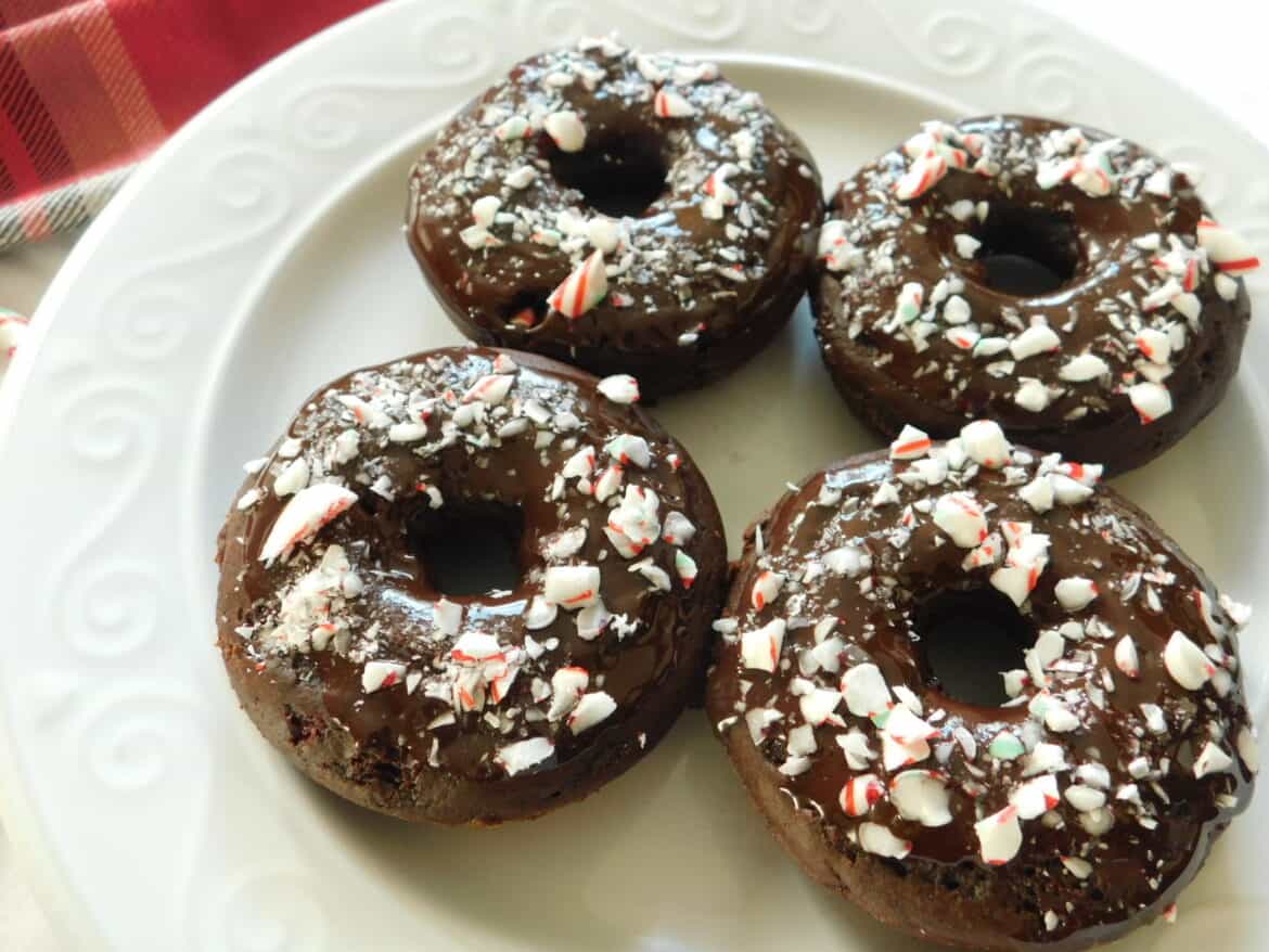 Chocolate dipped peppermint donuts - Drizzle Me Skinny!