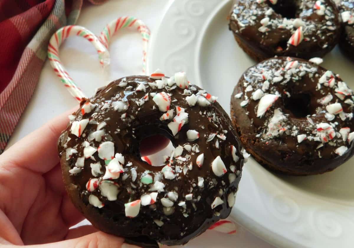 Chocolate dipped peppermint donuts - Drizzle Me Skinny!