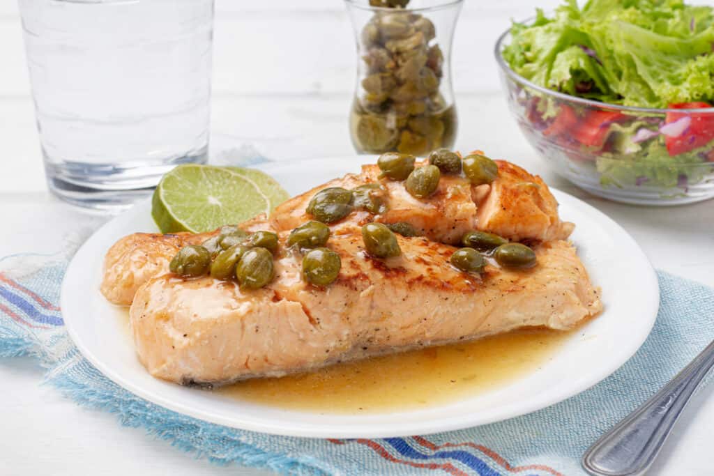 Deliciously Light Salmon Piccata - Drizzle Me Skinny!