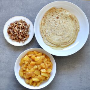 Peach Crepes with Candied Almonds - Drizzle Me Skinny!